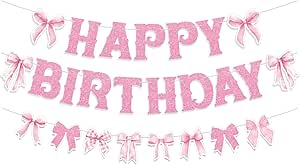 Amazon.com: Neyeidru Pink Bow Happy Birthday Banner for Coquette Party ...