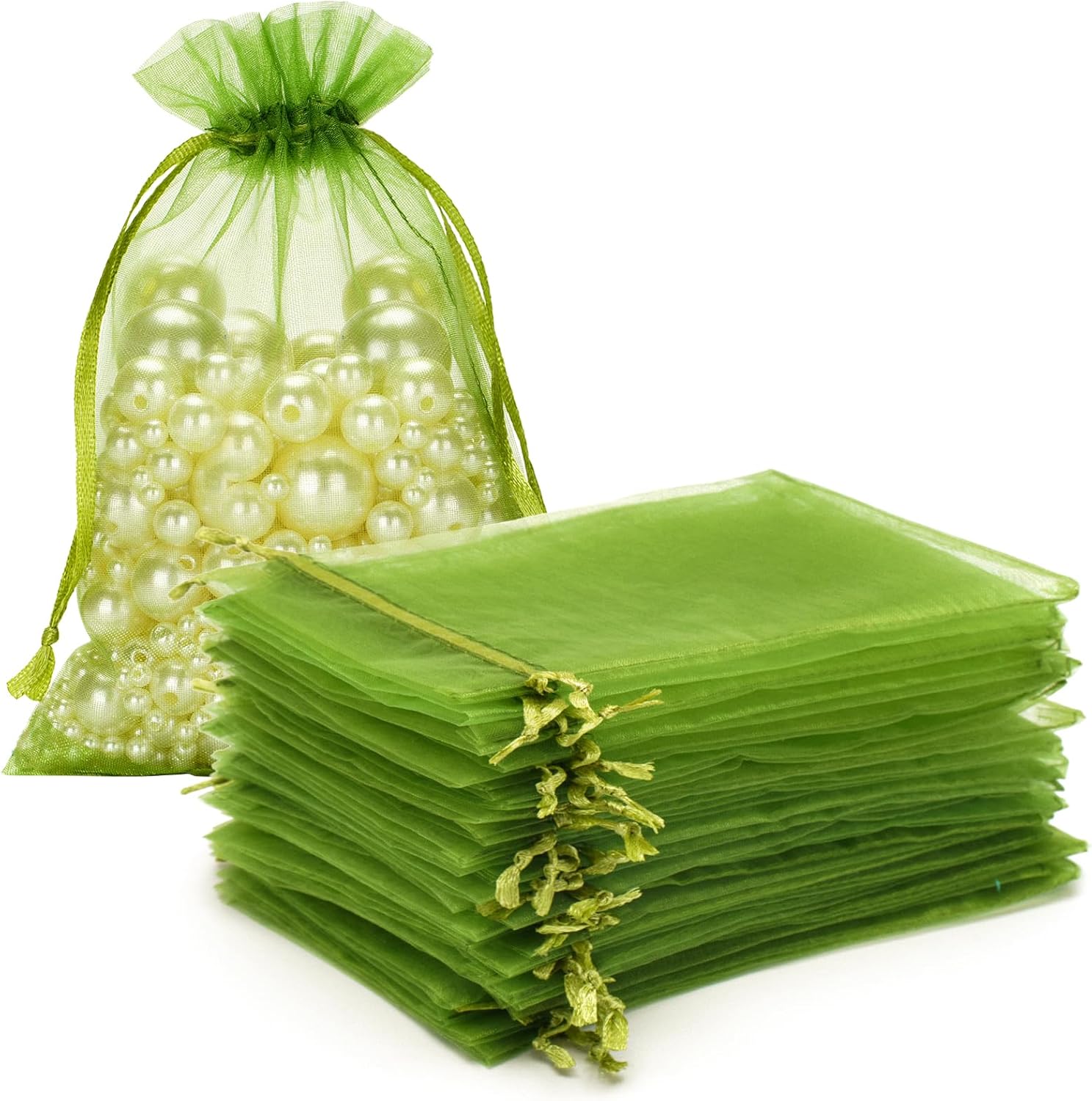 G2PLUS Sage Green Organza Gift Pouches - 10x15 CM Medium Organza Favor ...