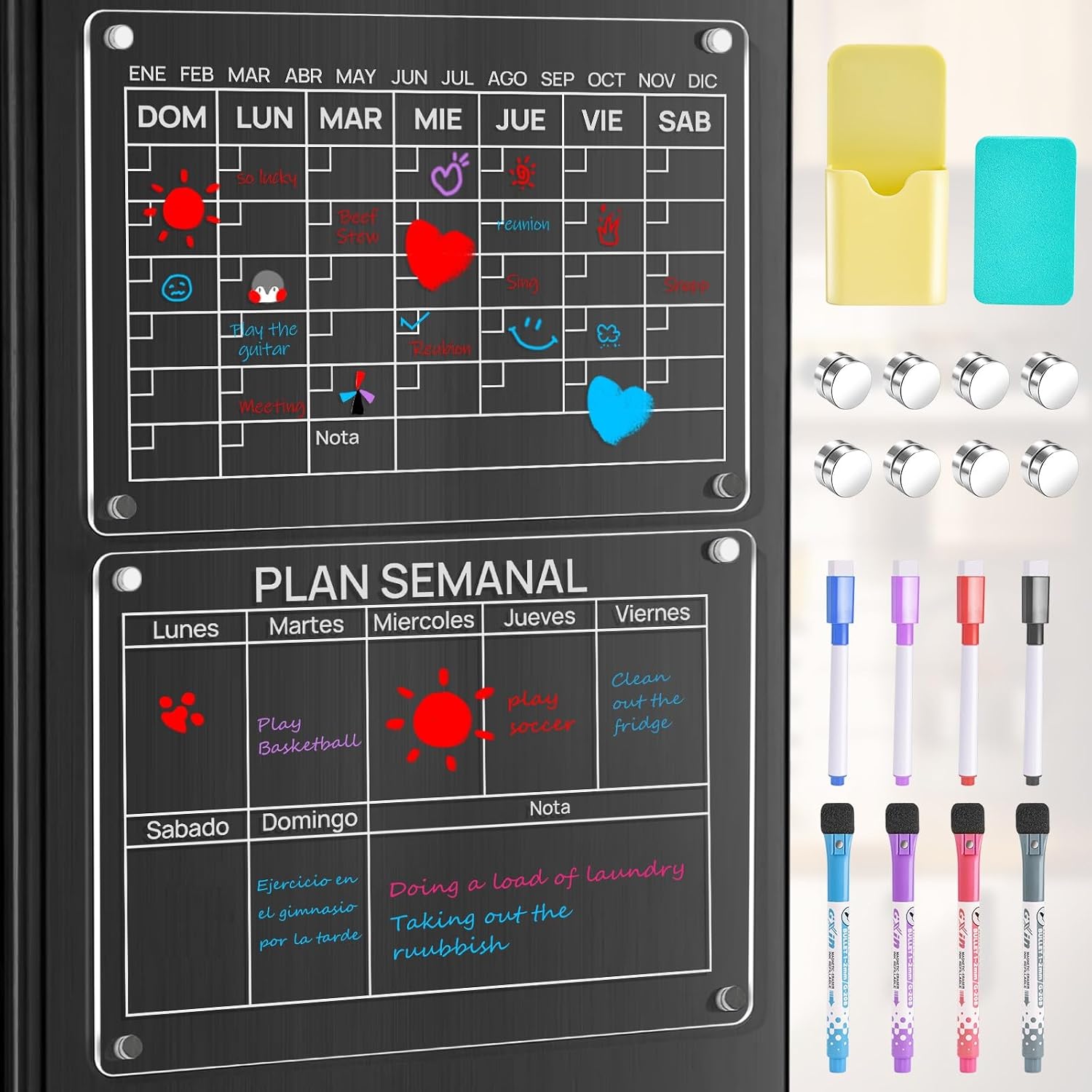 2pcs Calendario Magnético para Refrigerador de Acrílico,40×30cm ...