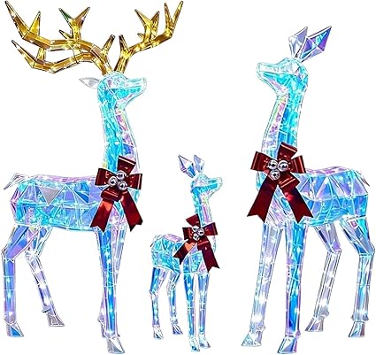 RYRYR Outdoor Christmas Decorations Garden Deer Family 3 Piece Lighted ...