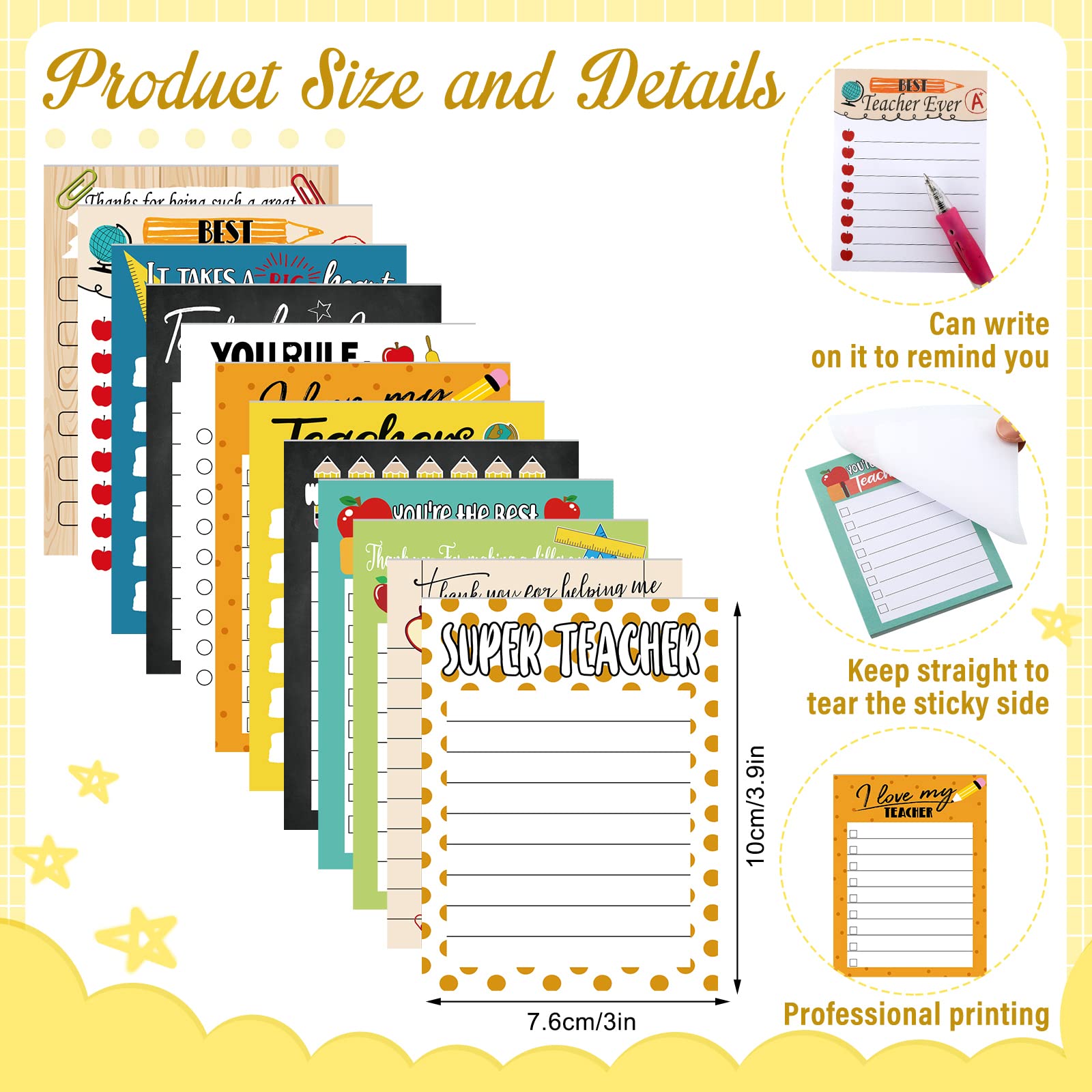 Snapklik.com : 24 Pcs Teacher Notepad Teacher Appreciation Pen Teacher ...