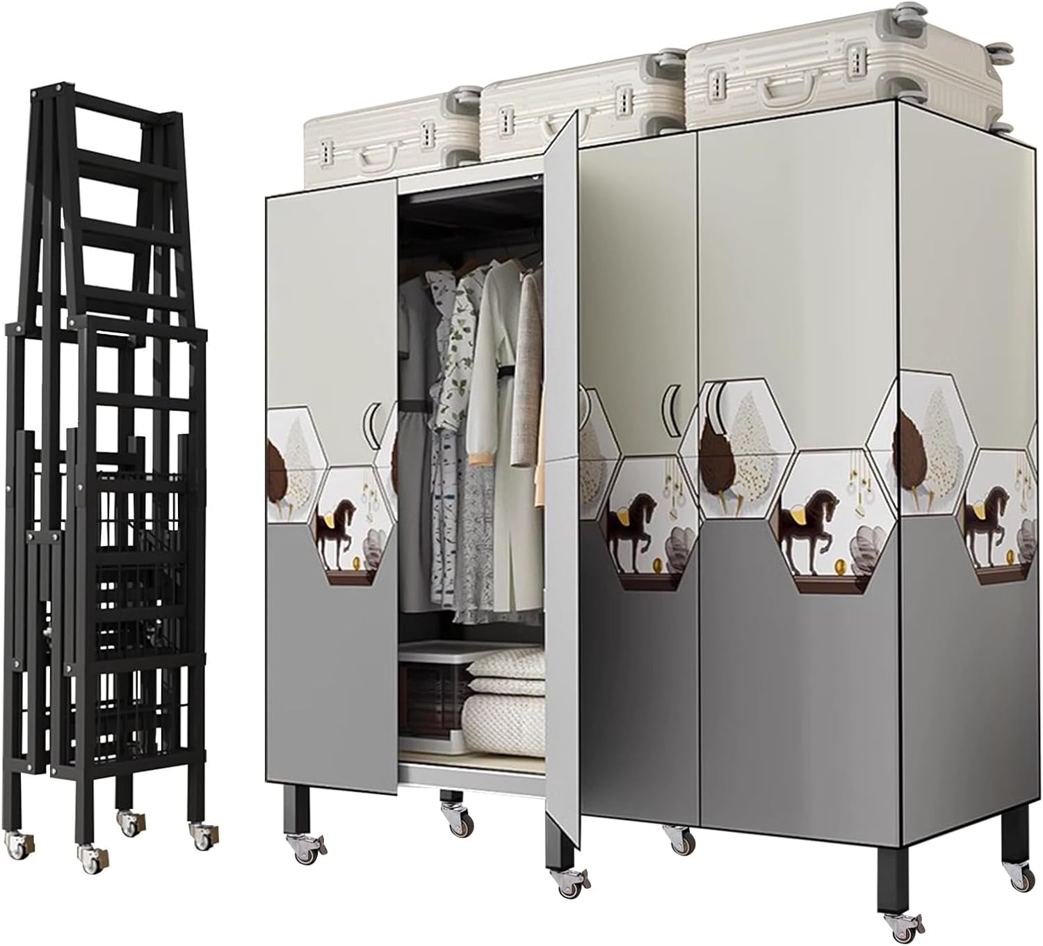 Amazon.com: FPIGSHS Heavy Duty Wardrobe Closet with Magnetic Door, 2000LBS Portable Closet for ...