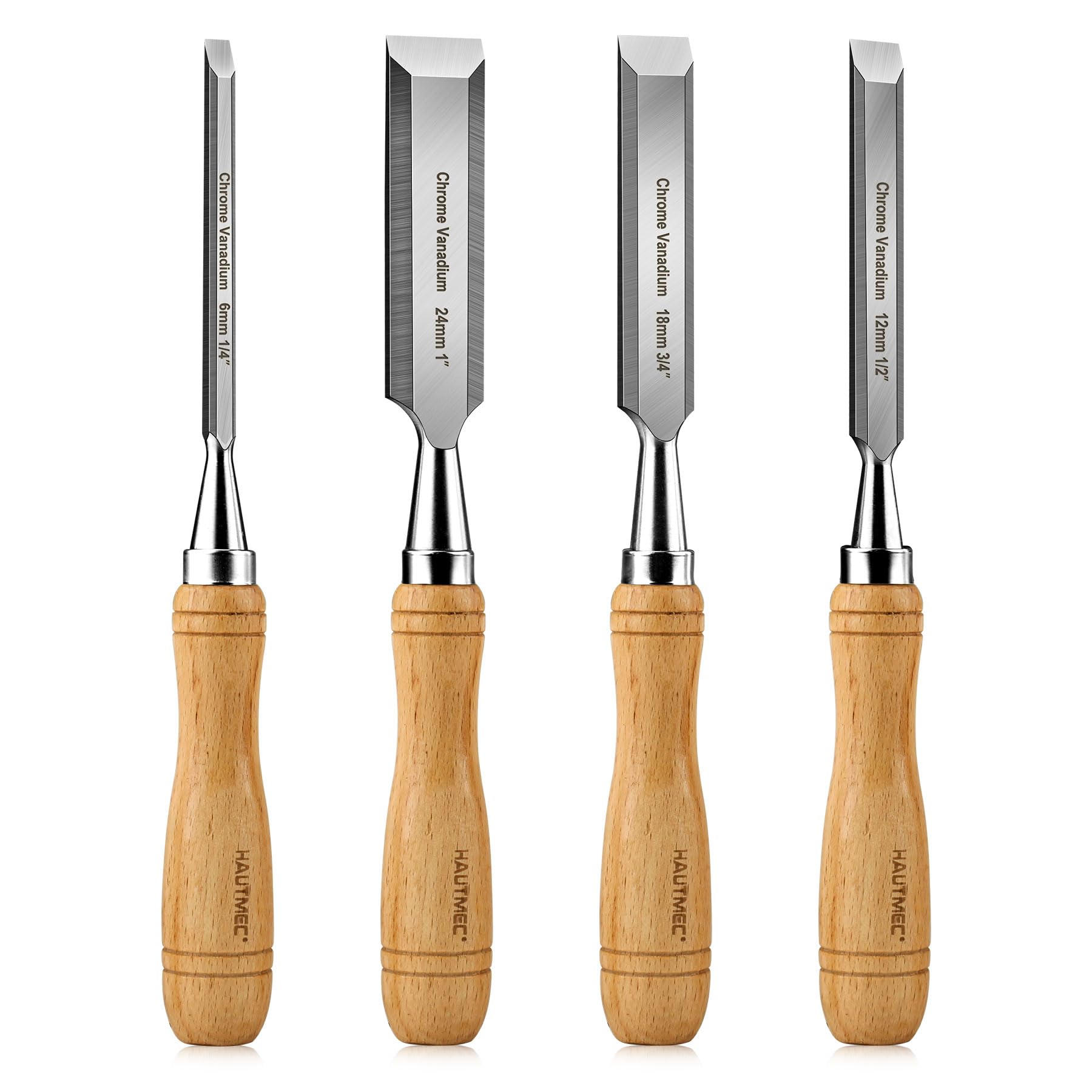 Snapklik.com : HAUTMEC Wood Chisels 4 Pieces, Crv Steel Beveled Edge ...