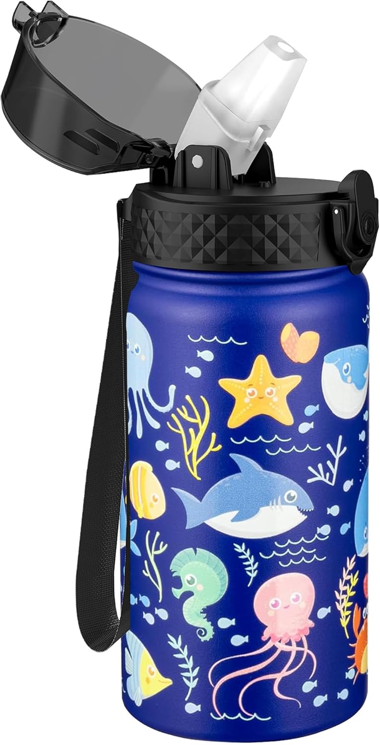Amazon.com: GOPPUS Kids Water Bottle (Straw Lid) - 14 Oz Stainless ...