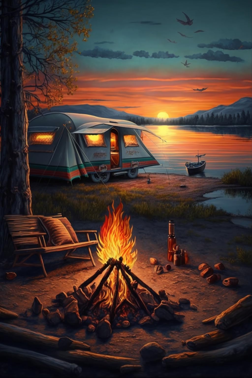 Amazon.com: Campfire Camping Poster Wall Art Picture Canvas Vintage ...