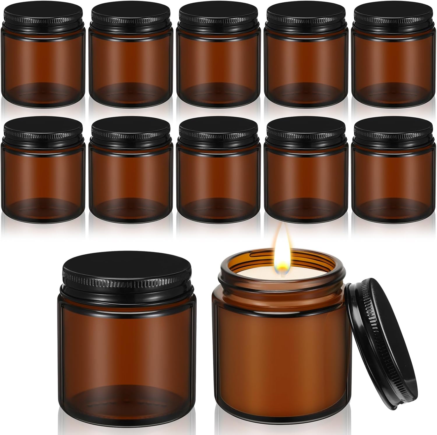 Amazon.com: Zhehao 12 Pcs 4 oz Glass Candle Jars with Lids Amber Round ...