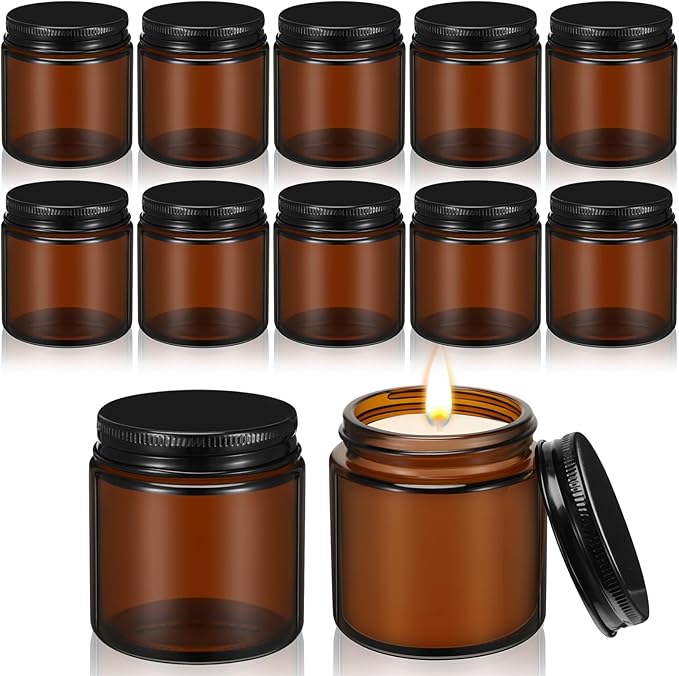 Amazon.com: Zhehao 12 Pcs 4 oz Glass Candle Jars with Lids Amber Round ...