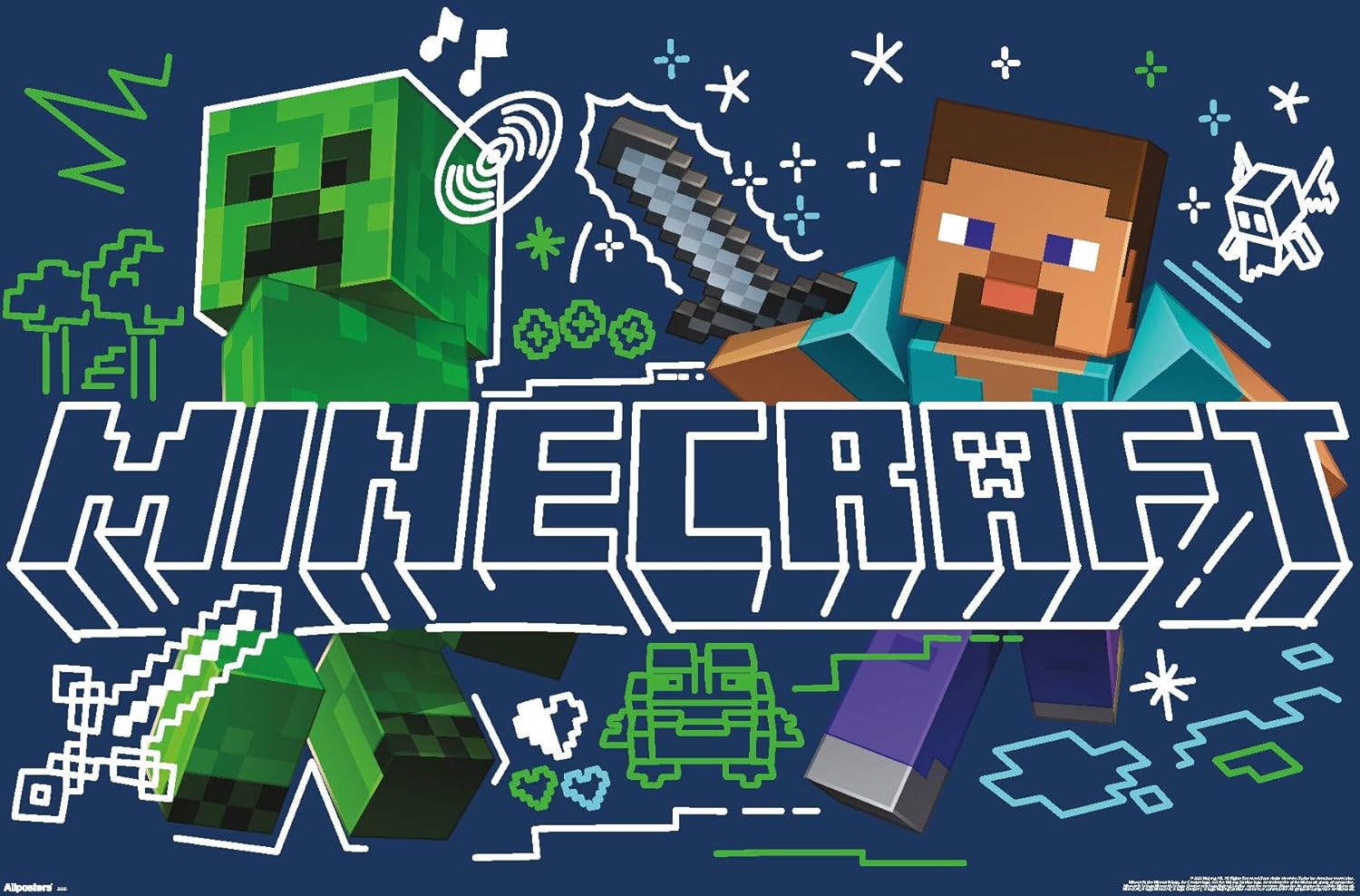 Amazon.com: Minecraft: Doodle - Steve & Creeper Variant Wall Poster ...