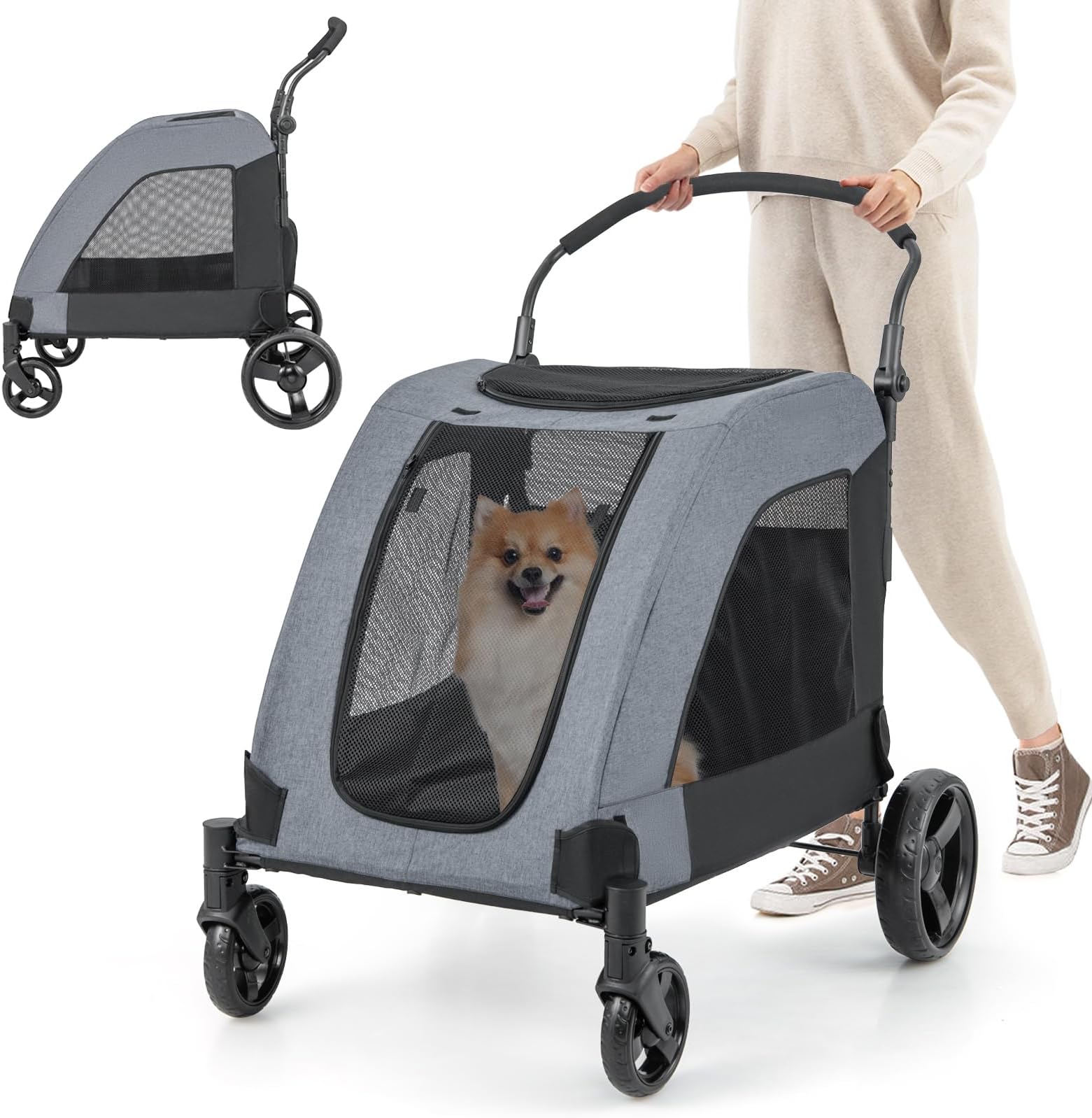 Amazon.com: PETSITE Large Dog Stroller, Foldable Pet Stroller with ...