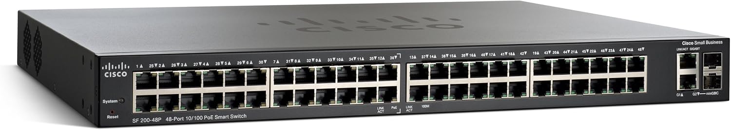 Amazon.com: Cisco SF200-48P 48 Port 10/100 Mbps PoE Smart Switch ...
