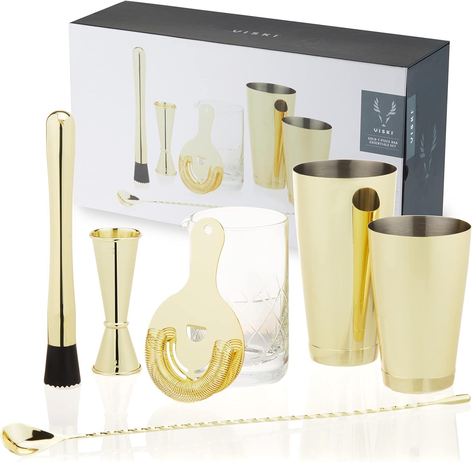 Amazon.com: Viski Gold Cocktail Shaker Set - Gold Bar Set for Cocktails ...