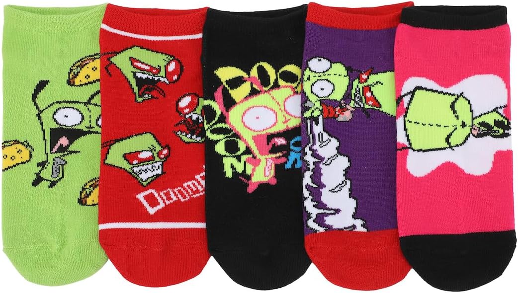 Amazon.com: Bioworld Invader Zim 5-Pack Womens Ankle Socks : Clothing ...
