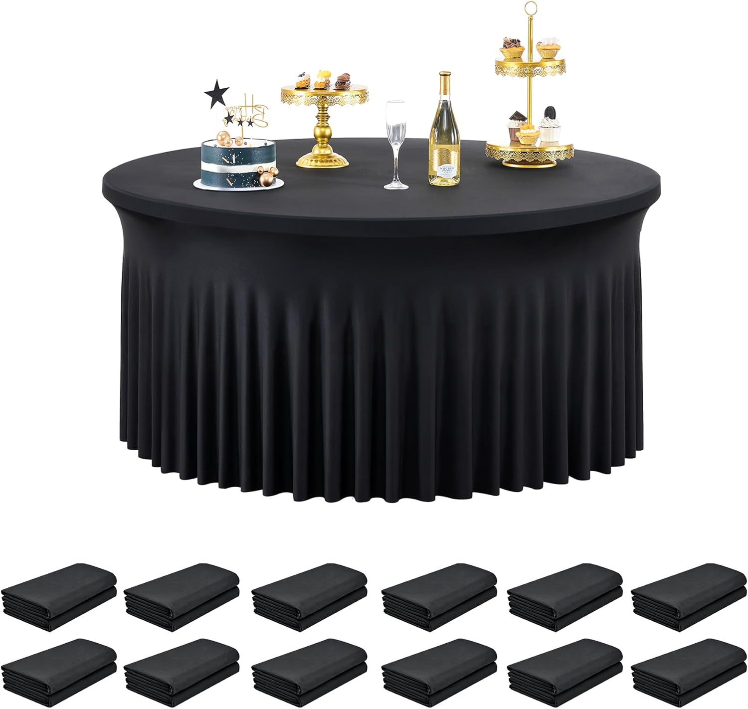 Amazon.com: Outpain 12 Pack Spandex Black Round Tablecloths for 60in ...