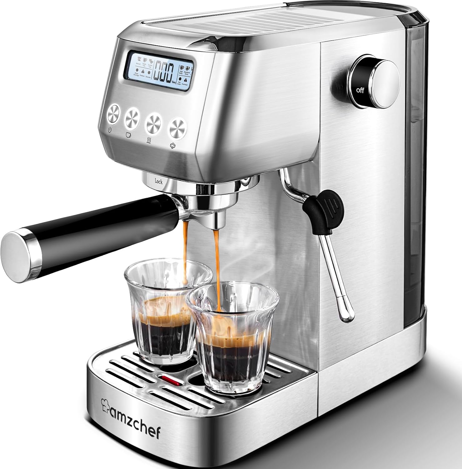 AMZCHEF 20 Bar Espresso Coffee Machines with LCD Panel and Steam Milk Frother, Compact ...