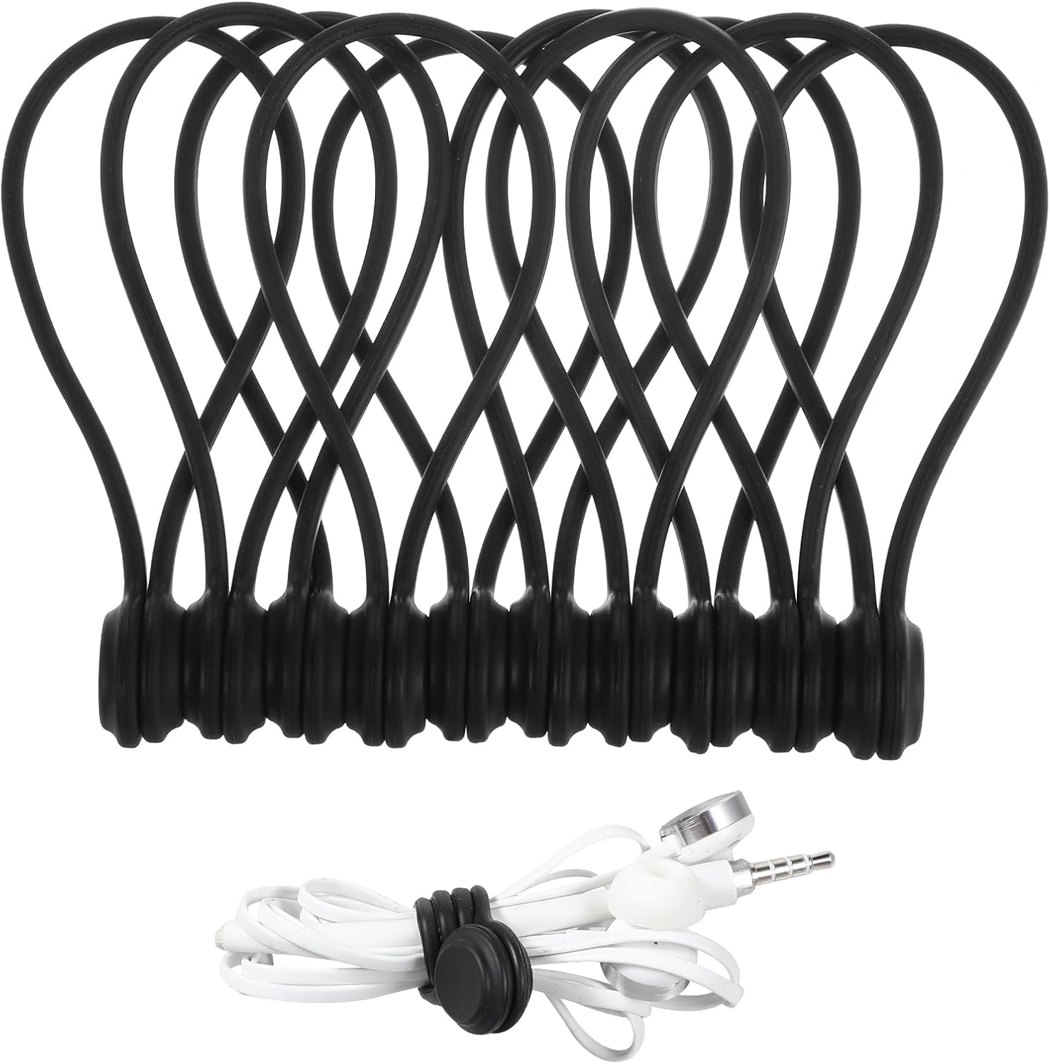 Lusofie Pack of 10 Magnetic Cable Ties, Silicone Cable Clip Organiser ...