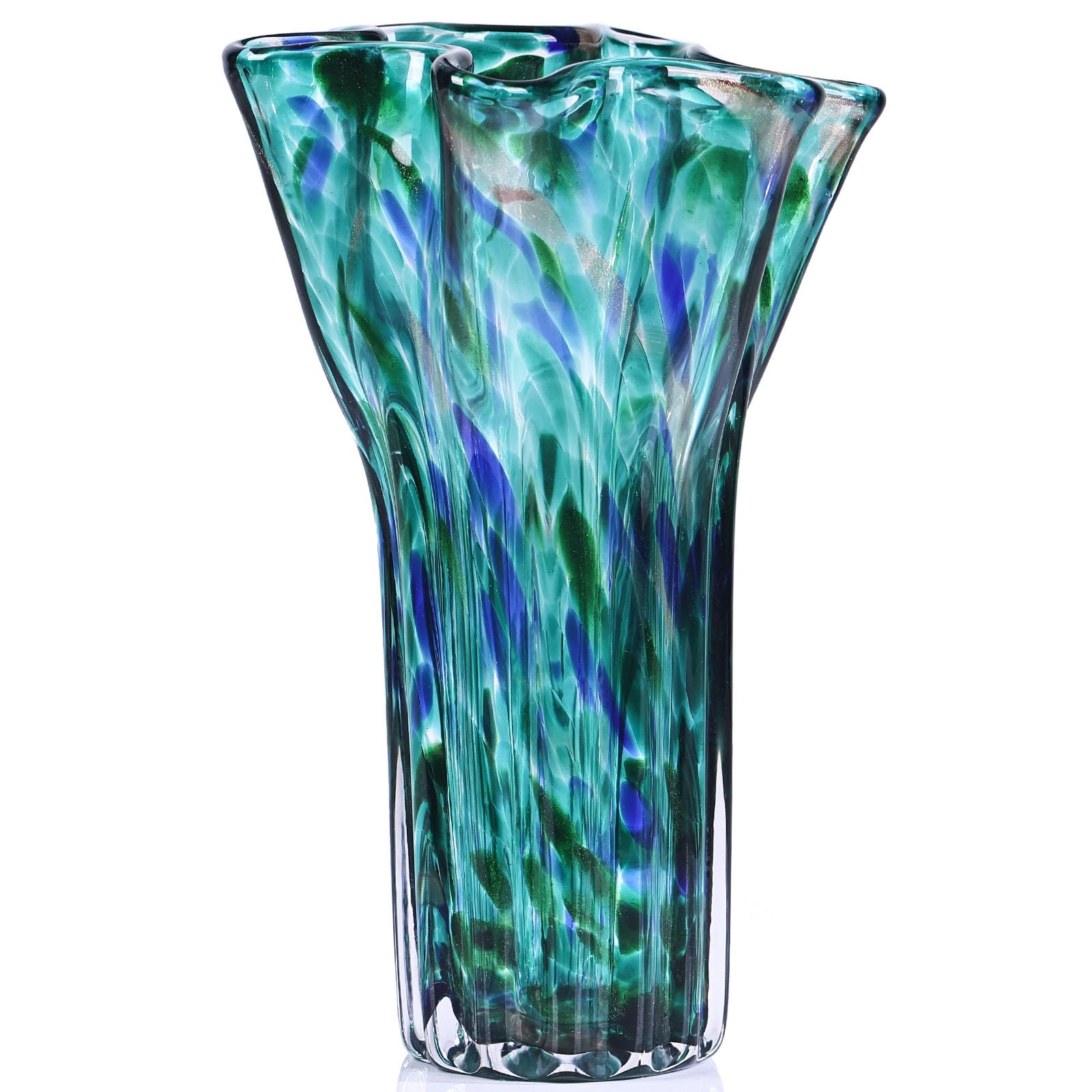 Amazon.com: XMGZQ Teal Vases for Centerpieces,Hand Blow Teal Blue Glass ...