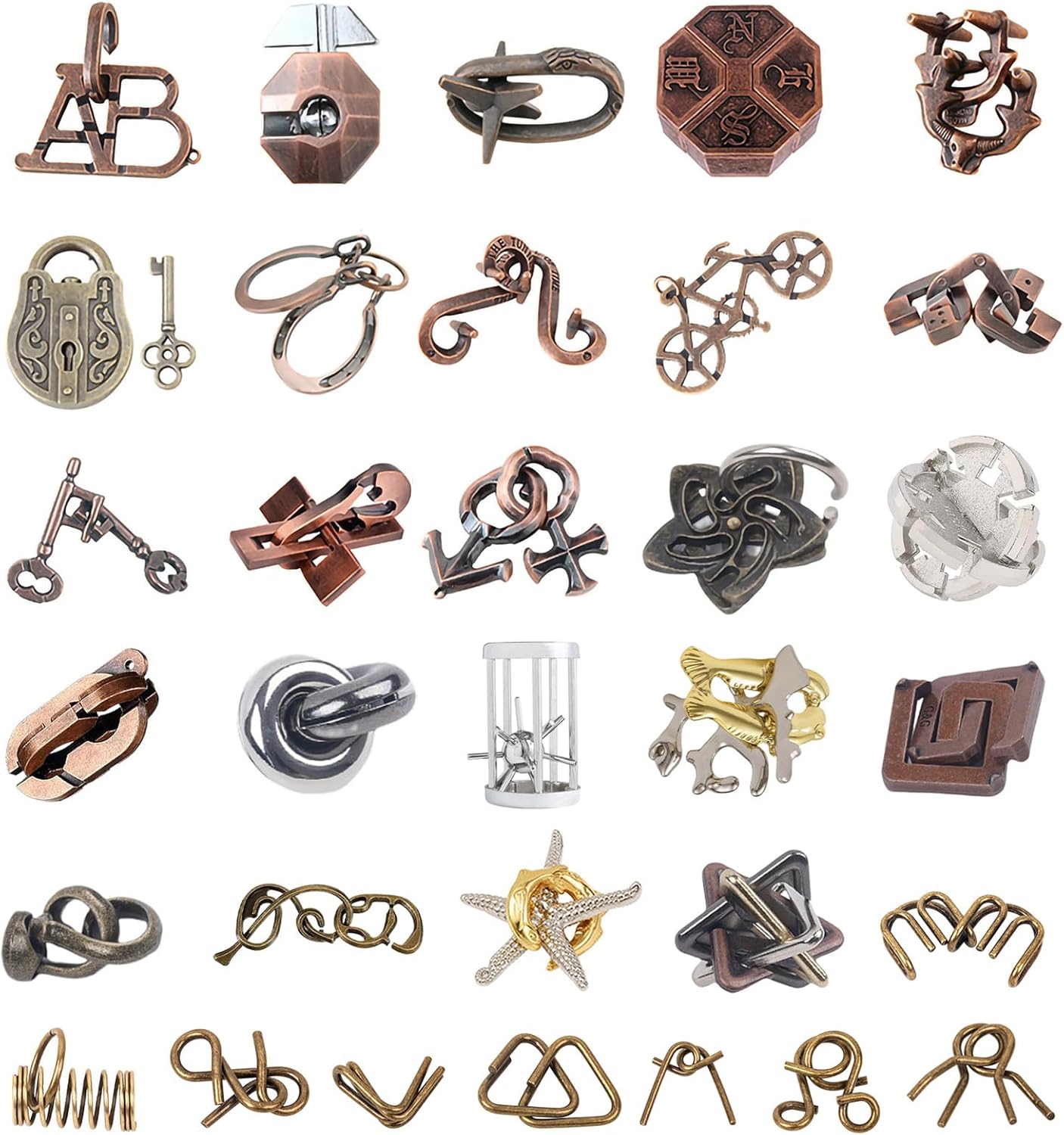 Amazon.com: AHYUAN 32Pcs Metal Brain Teaser Puzzles 3D Cast Steel ...