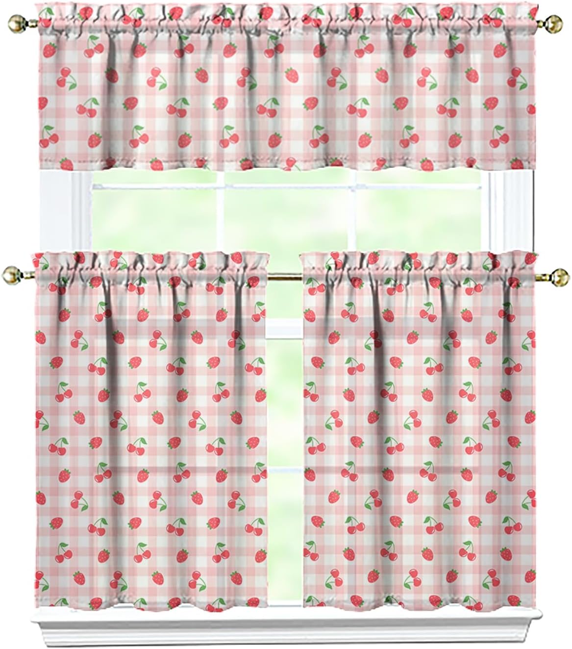 Amazon.com: Sunopas Strawberry Cherry Kitchen Curtains Valances and ...