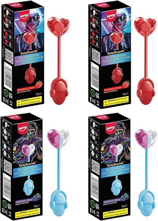 Amos Music Lollipop Candy, Audio Singing Lollies 4-Pack 2 x Strawberry ...