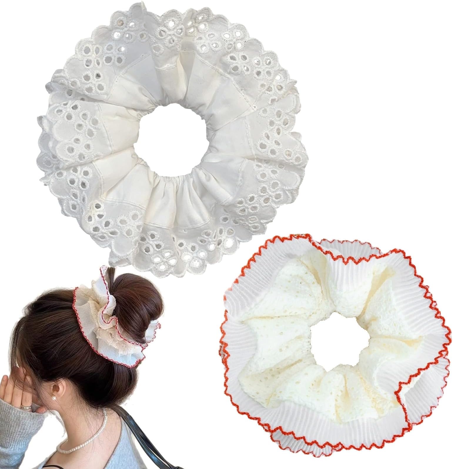 Amazon.com : 2 PCS White Large Lace Scrunchies for Women Oversized ...