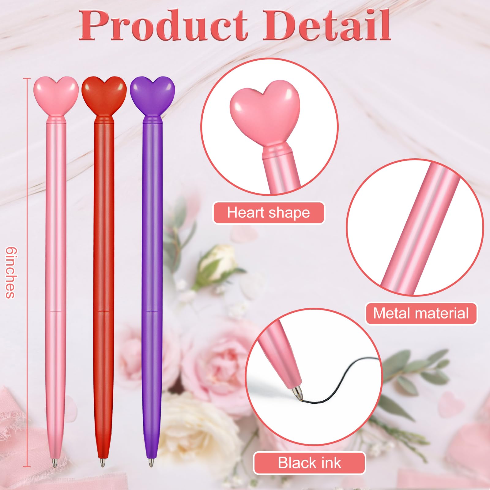 Snapklik.com : 36 PCS Valentines Day Heart Shaped Ballpoint Pen Black ...