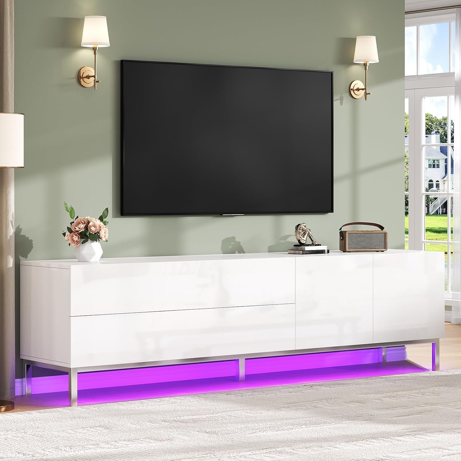 Amazon.com: AMERLIFE 70in LED TV Stand for TVs up to 80", Modern High ...