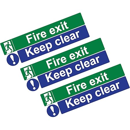 sticky Fire Exit Sign - 30cm x 10cm Ideal Sized Fire Exit Keep Clear ...