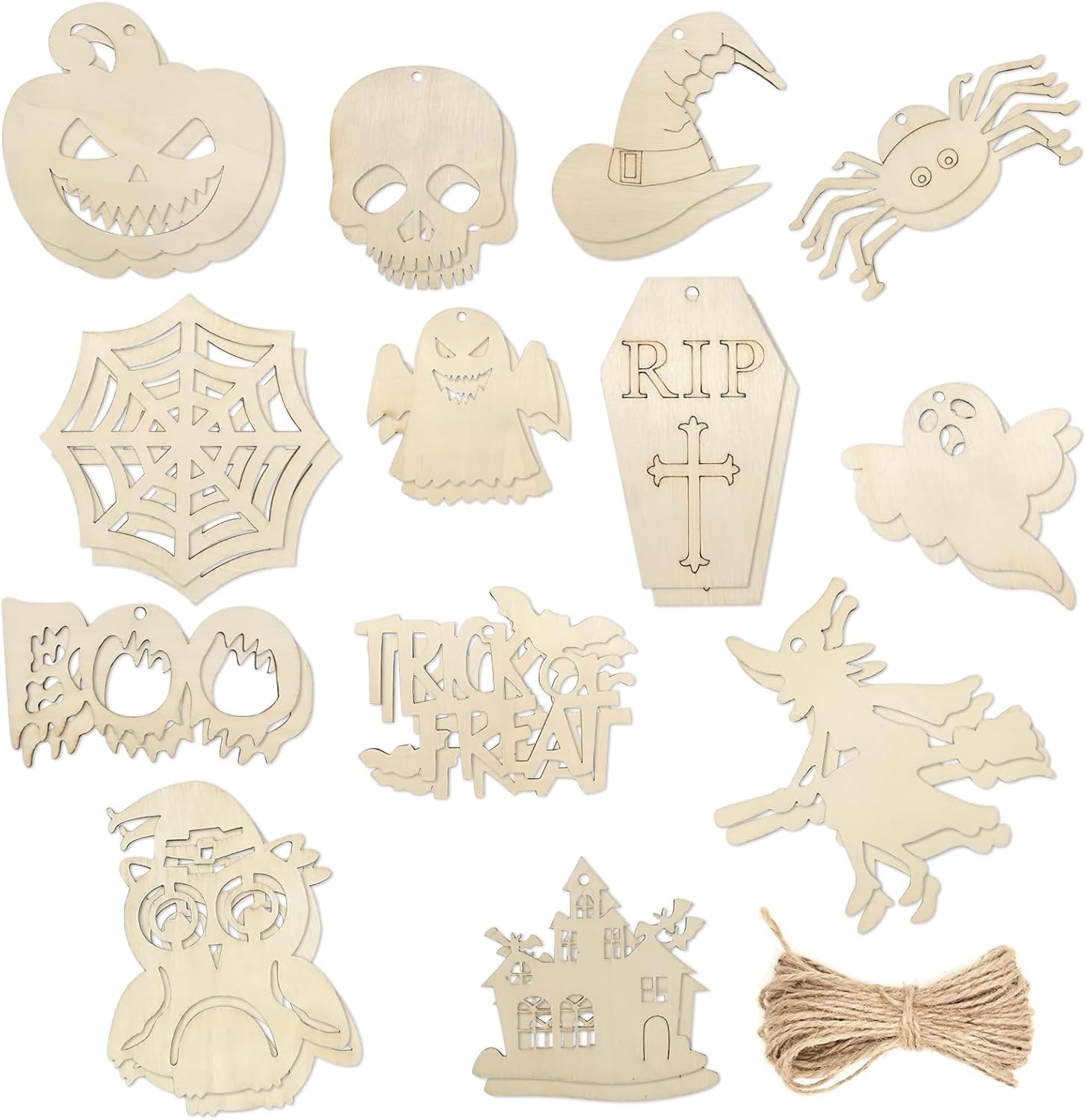 Wlleoaa 26pcs Halloween Wooden Ornaments, Halloween Wooden Cutouts ...
