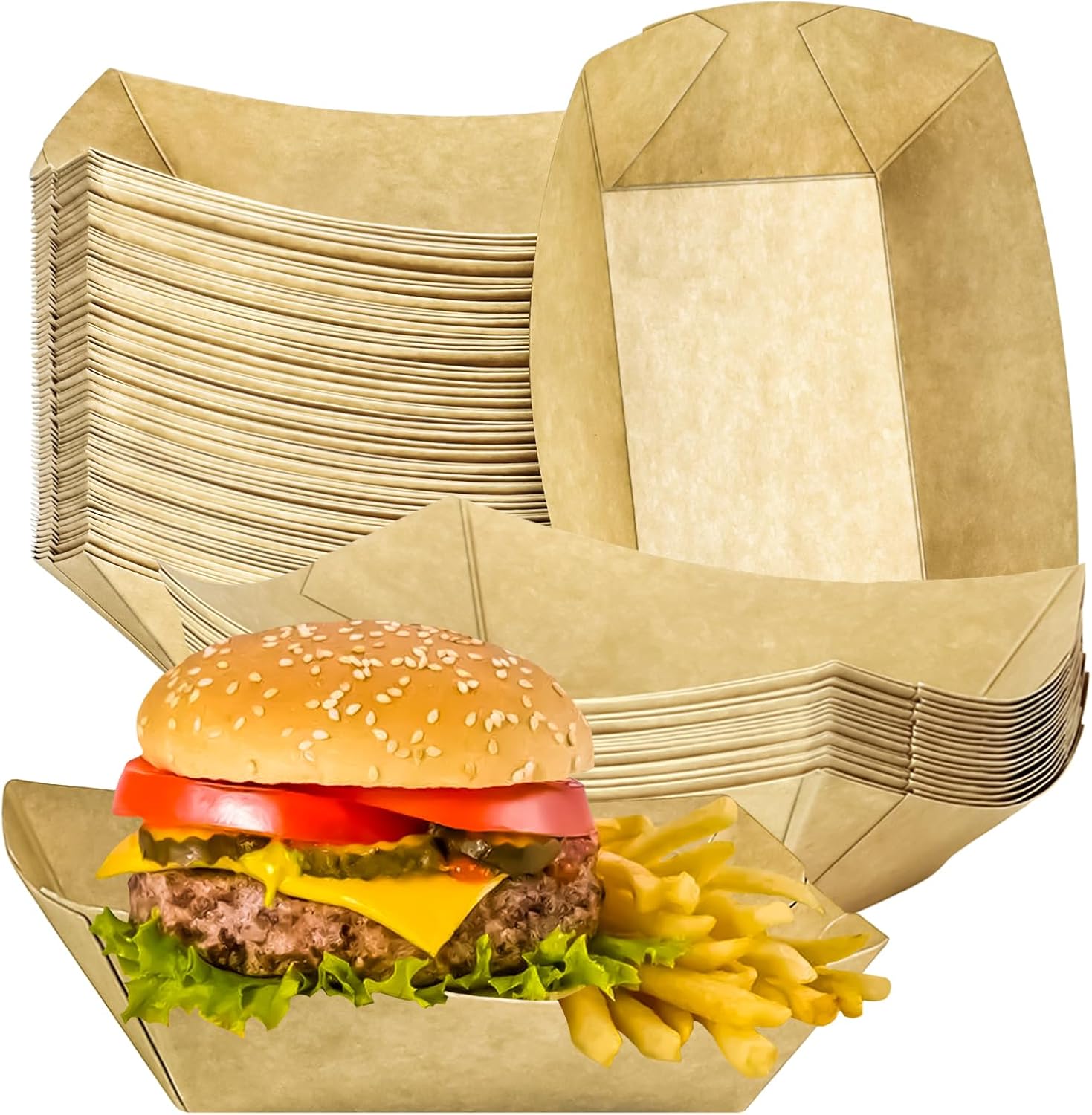 Amazon.com: MotBach 50 Pack 2.5lb Kraft Paper Food Trays, Disposable ...