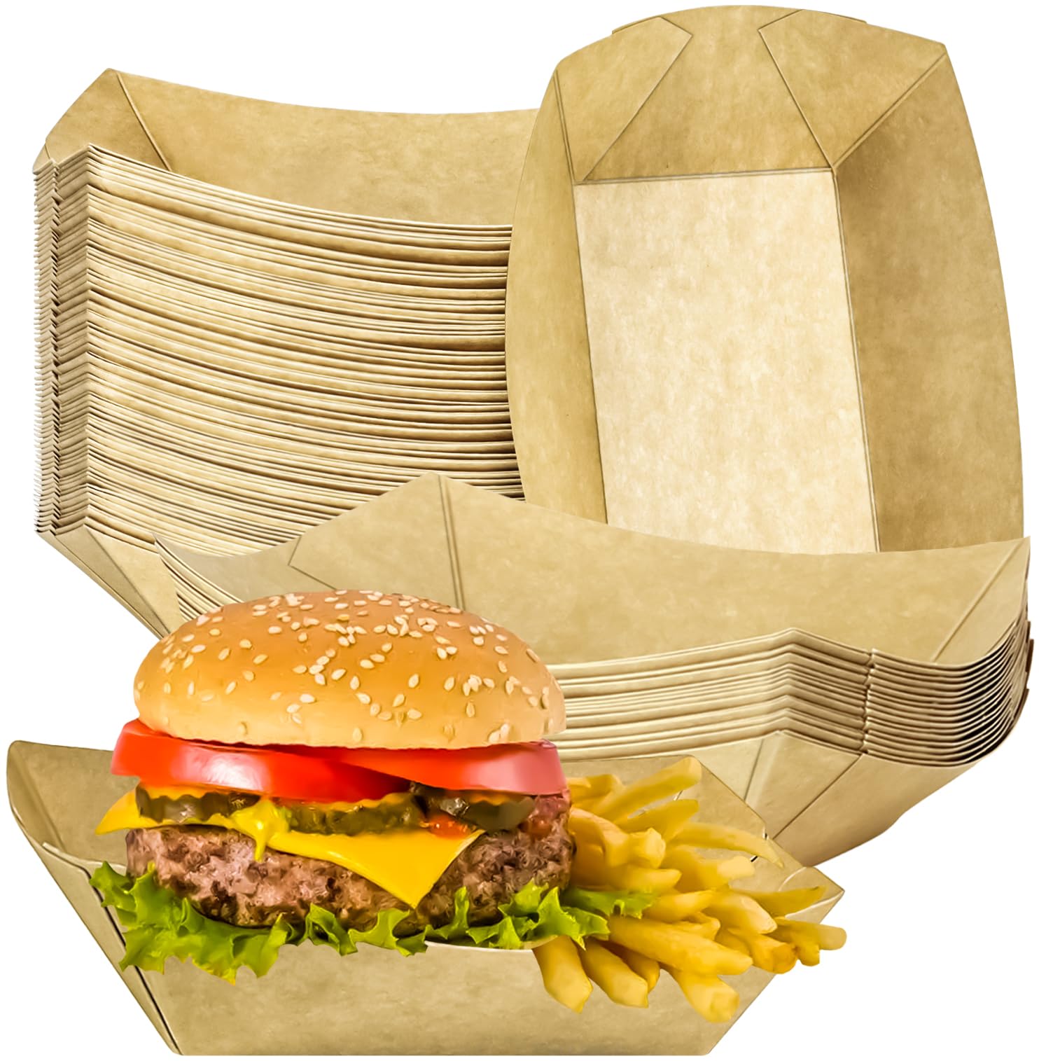 Snapklik.com : 50 Pack 2.5lb Kraft Paper Food Trays, Disposable Paper ...