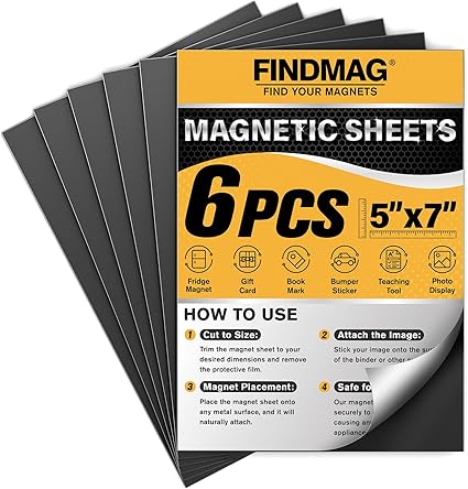 Amazon.com: FINDMAG Magnetic Adhesive Sheets, 6 Pack Each 5" x 7 ...