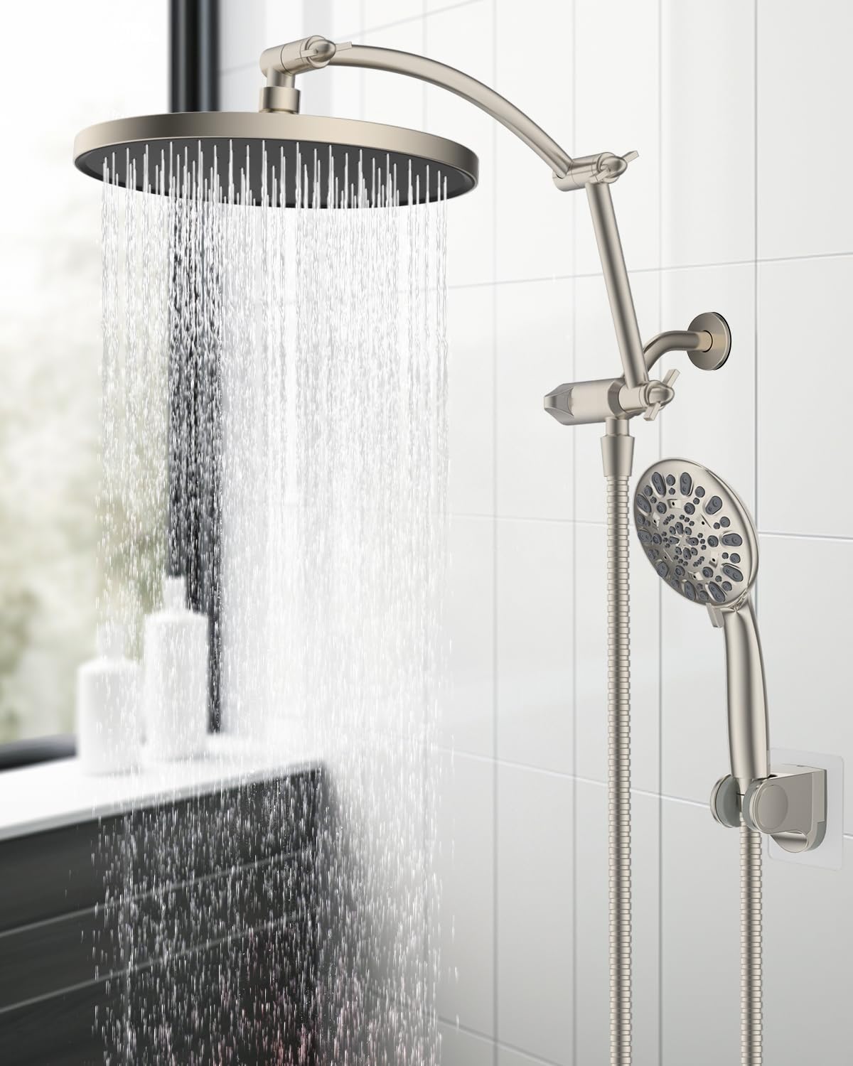 Hibbent Self-cleaning Shower Head, 10'' High Pressure Rain Shower Head, Showerhead Combo ...