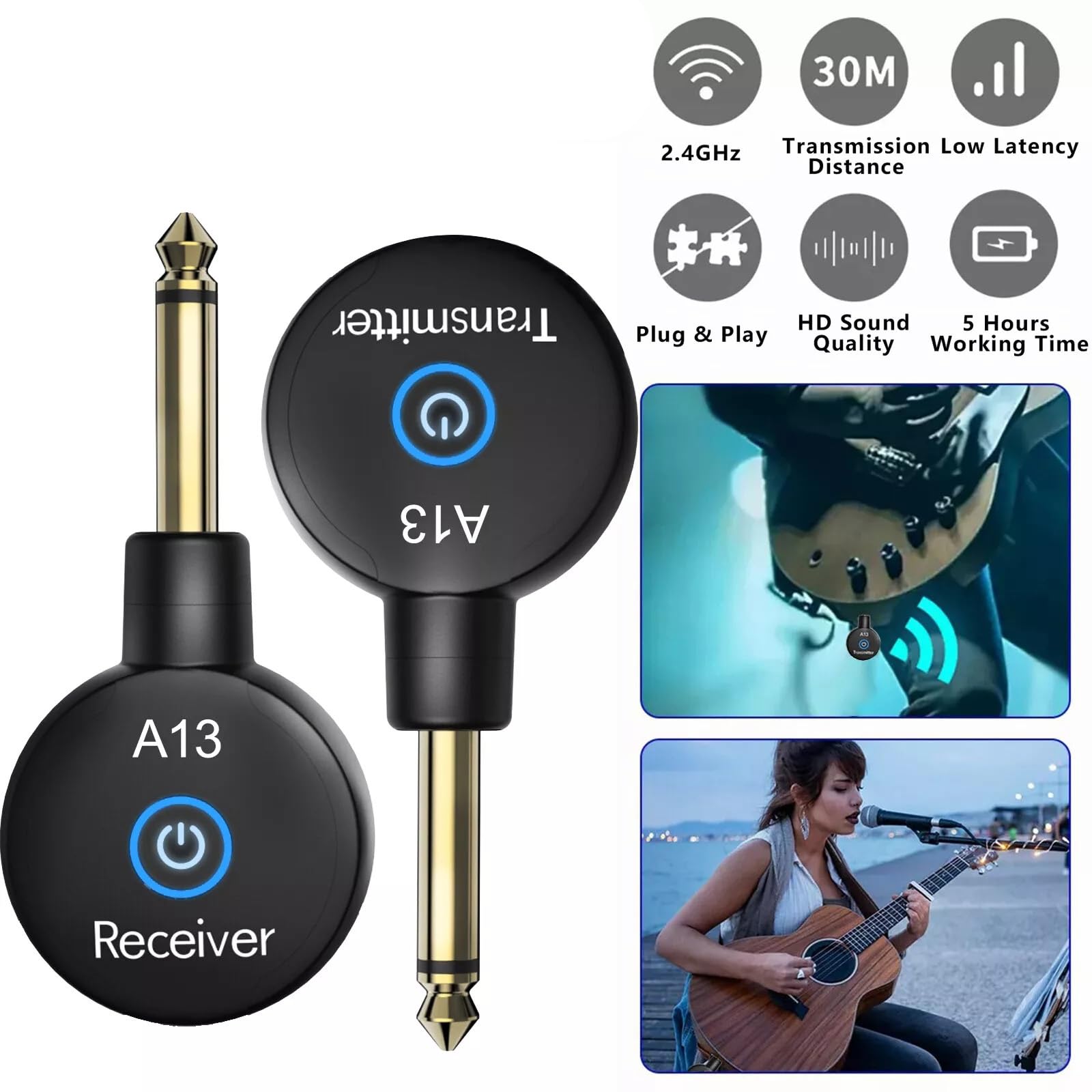 Snapklik.com : USB-C A13 Wireless Guitar Transmitter Receiver Clear ...