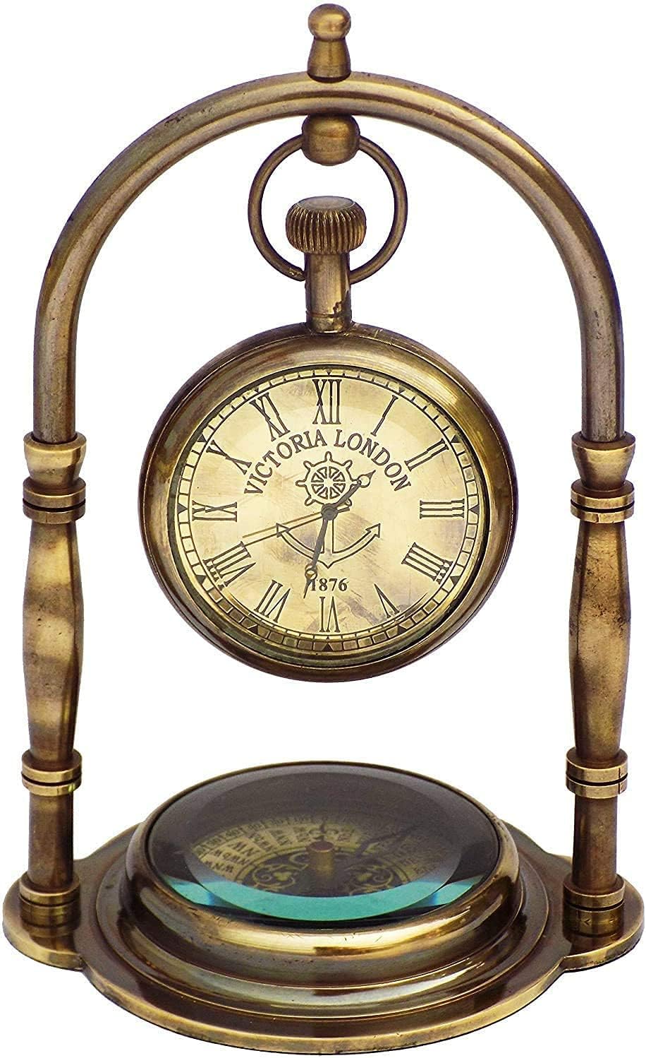 Carfar Desk Clock Table Clock with Maritime Vintage Brass Compass ...