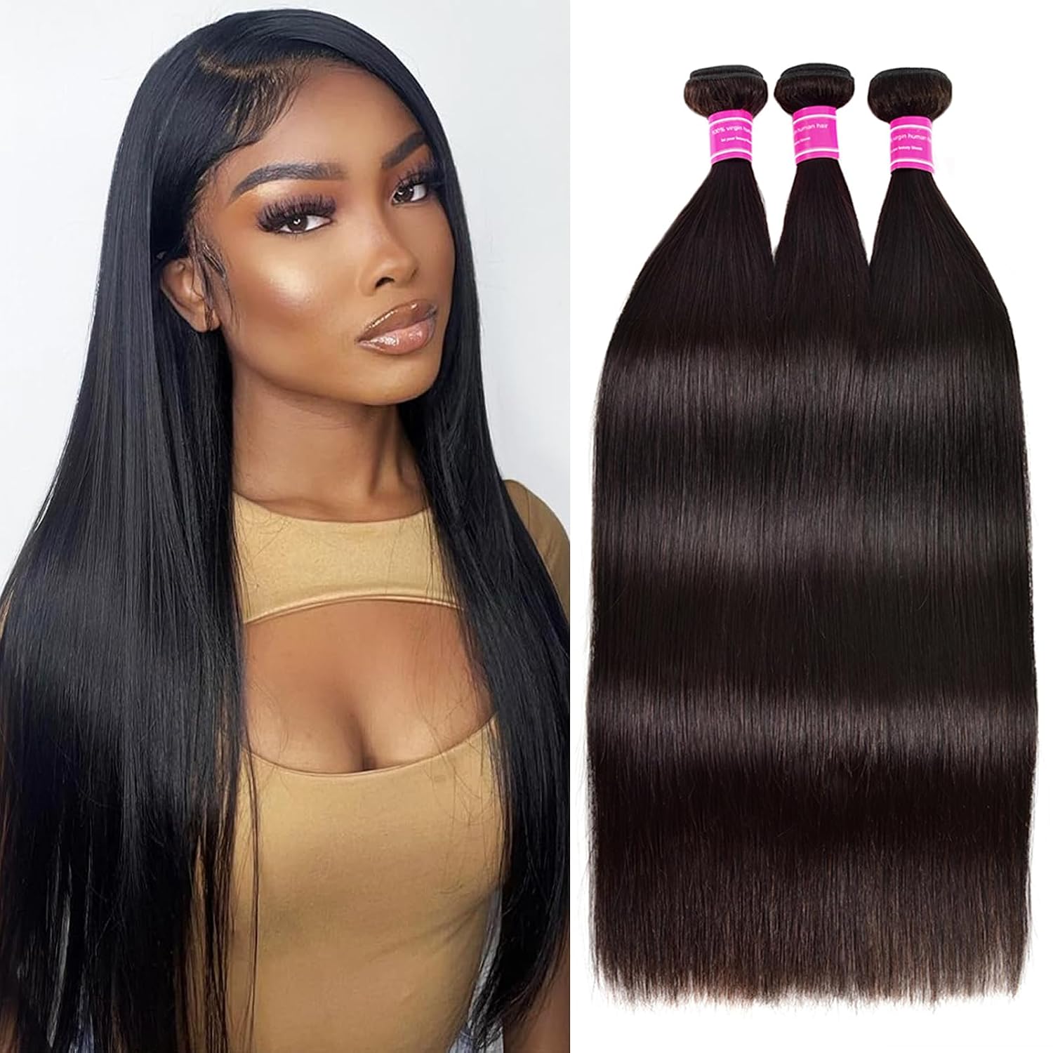 Amazon.com : Straight Bundles Human Hair 100% Unprocessed Brazilian ...