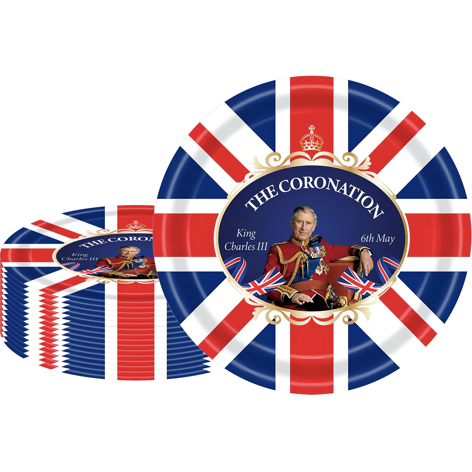 16P King Charles III Coronation Party Paper Plates 7 inch,Union Jack ...