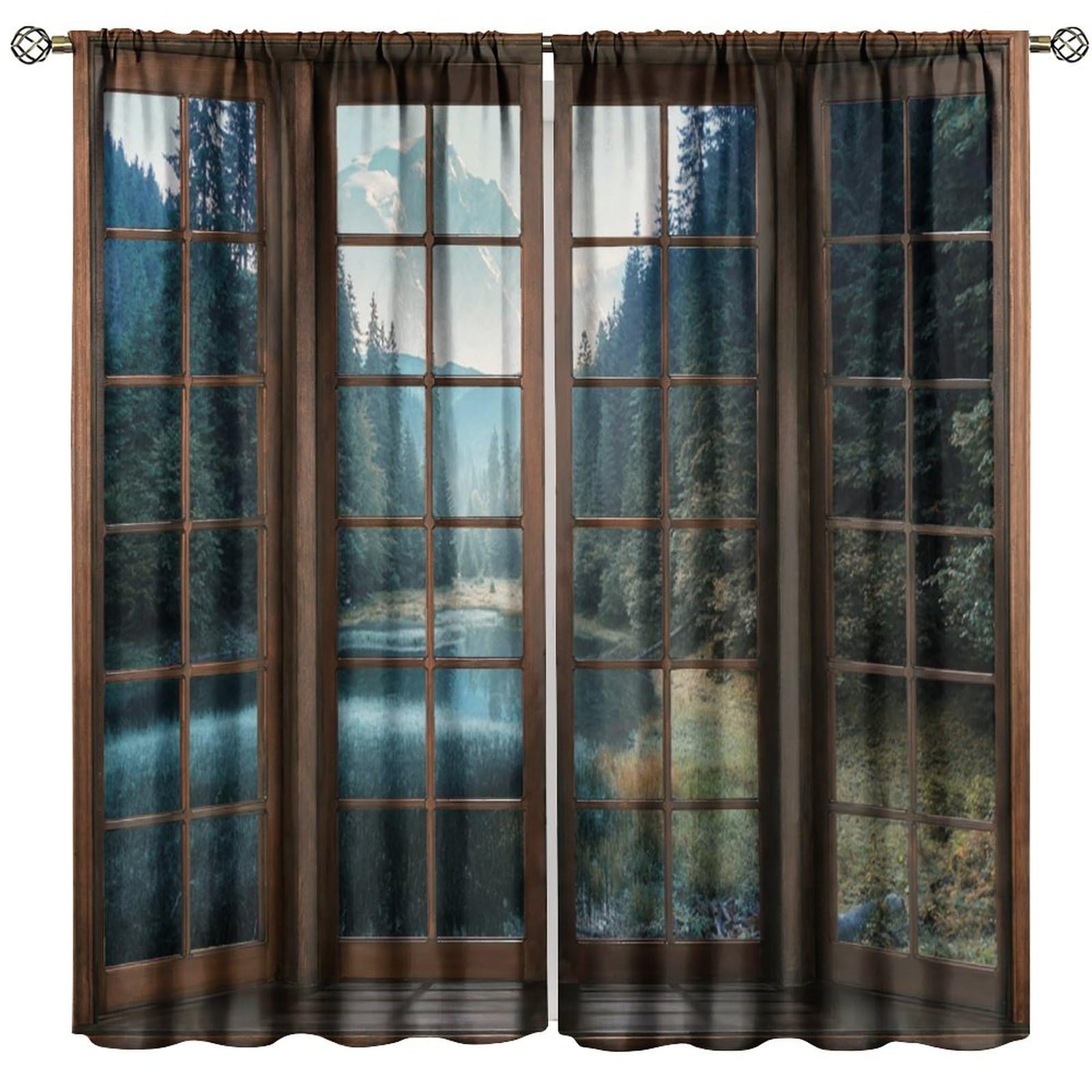 Amazon.com: Forest Natural Scenery Curtains Beautiful Lake Woods Window ...