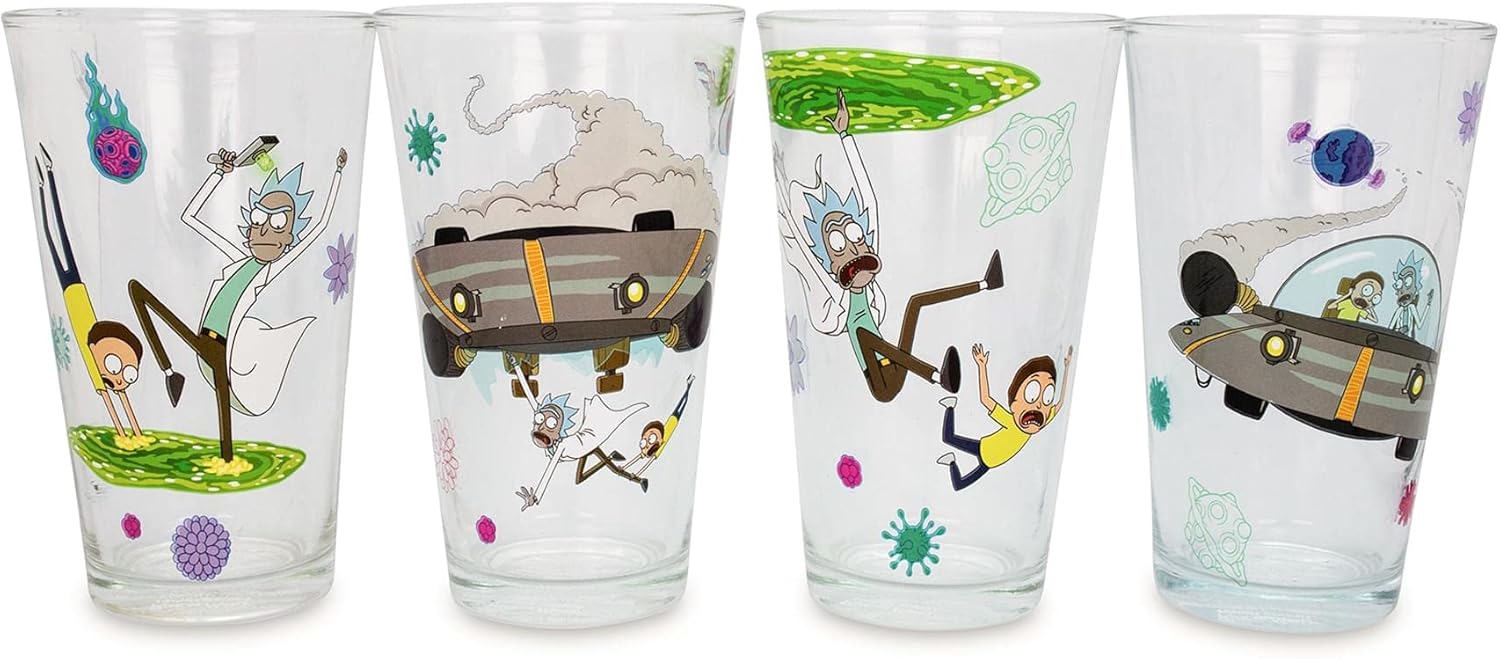 Amazon.com | Rick and Morty 16-Ounce Pint Glasses, Set of 4 ...