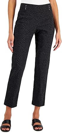 JM Collection Women's Printed Cropped Pull-On Pants Deep Black Combo ...