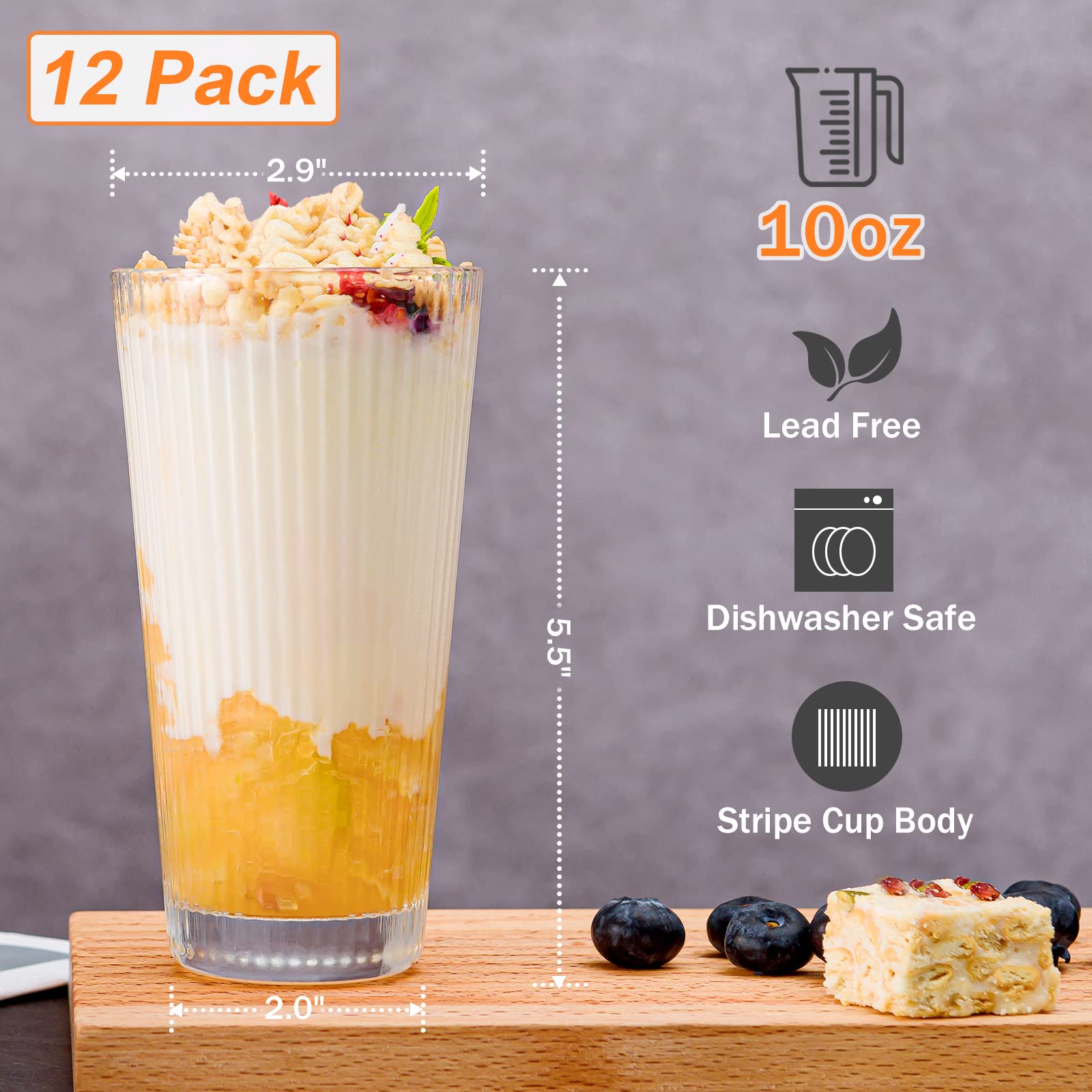 Snapklik.com : Vintage Highball Glass Set - 12 Pcs, 10 Oz Ribbed ...