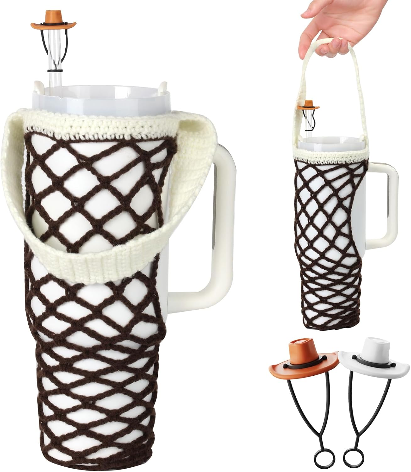 Amazon.com : Stanley Cup Holder with 2PCS Cowboy Hat Straw Toppers ...