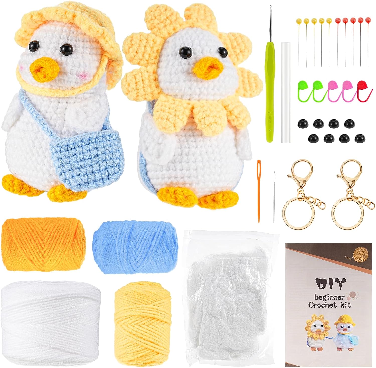 zerotop Beginners Crochet Kit, 2 Cute Ducks Crochet Animal Kit Complete ...