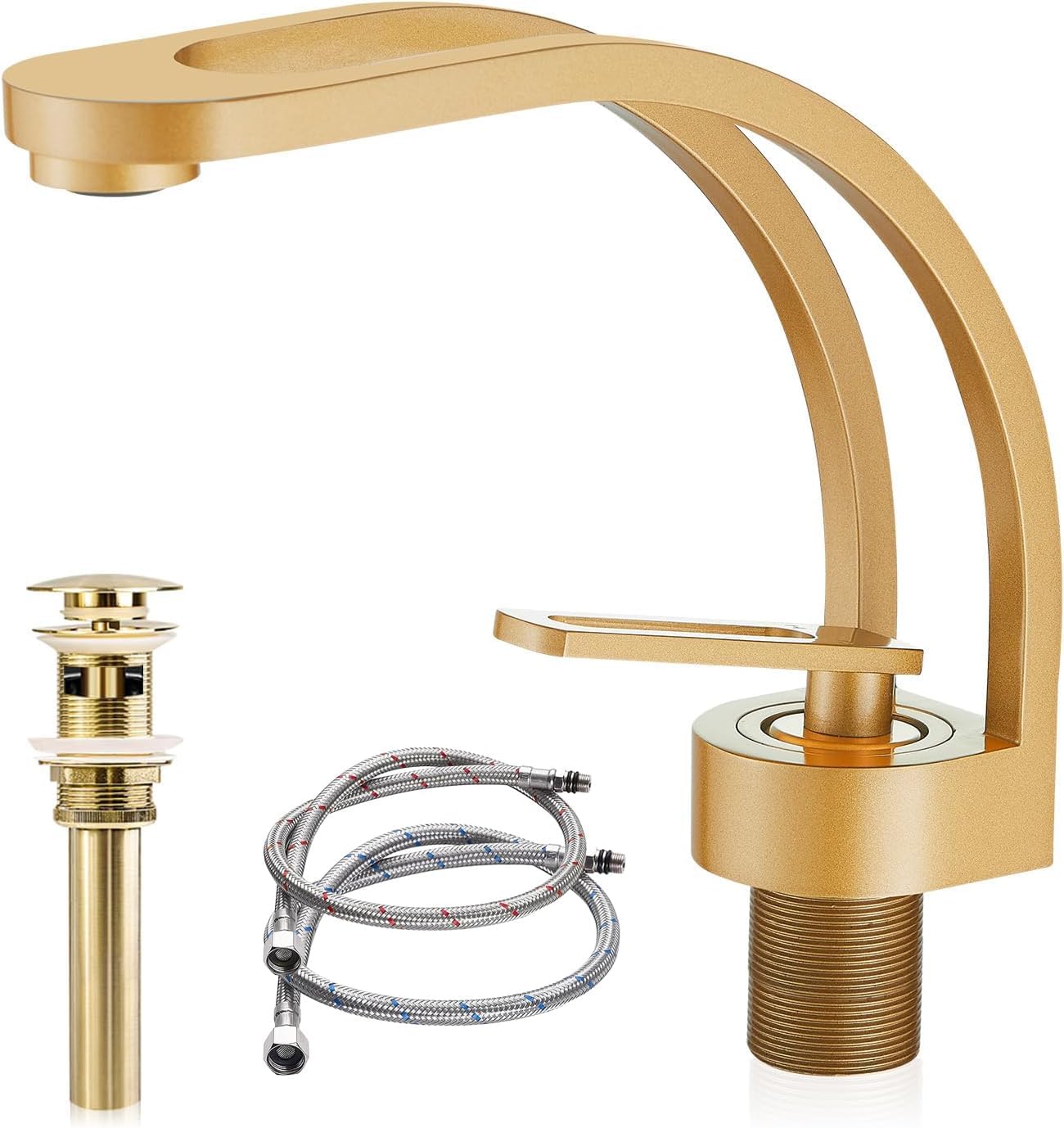 Elegant Bathroom Sink Faucet Single Hole,AUU Frosted Gold Vanity Sink ...