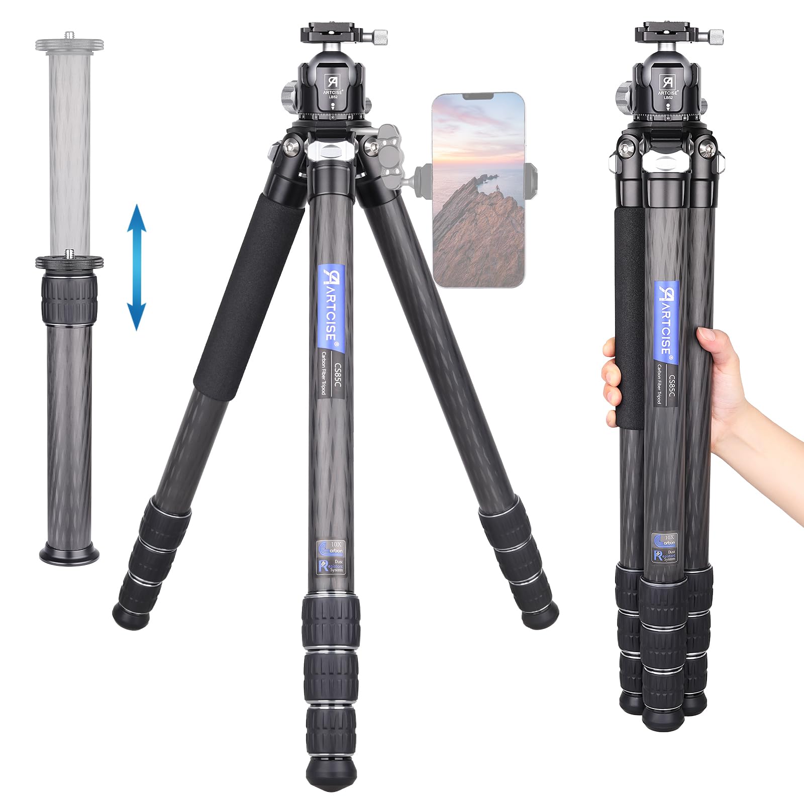 Amazon.com : Heavy Duty Carbon Fiber Tripod CS85C with 52mm Arca Ball ...