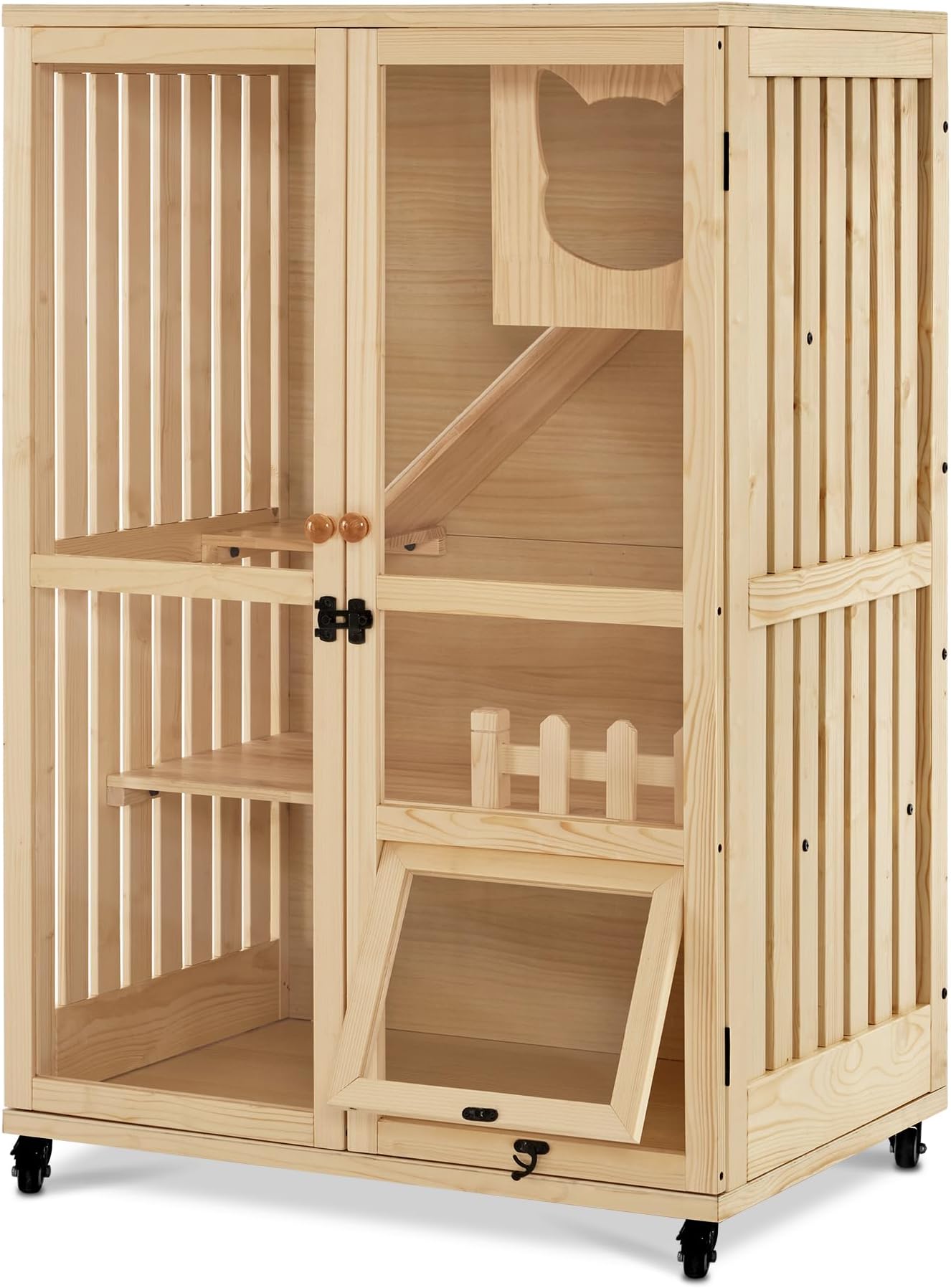 Amazon.com : MCombo Luxury Wooden Cat House with Scratching Post, Wood ...