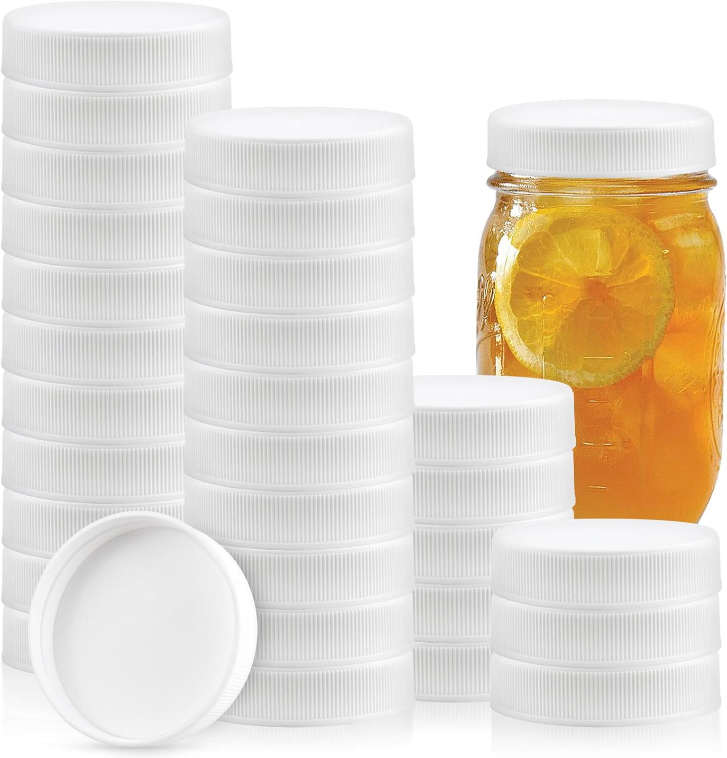 Supkiir 30pcs Plastic Mason Jar Lids, 70mm Food-Grade White Mason Jar ...