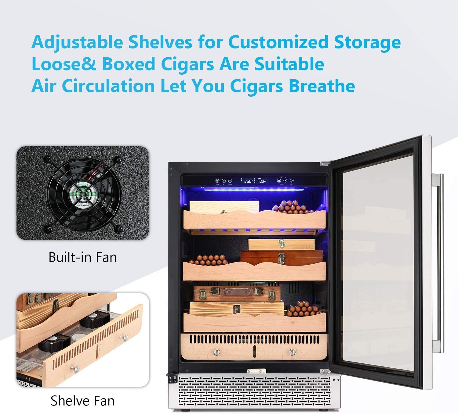 Antarctic Star Electronic Cooler Humidor, 24'' Buit-in Glass Door ...