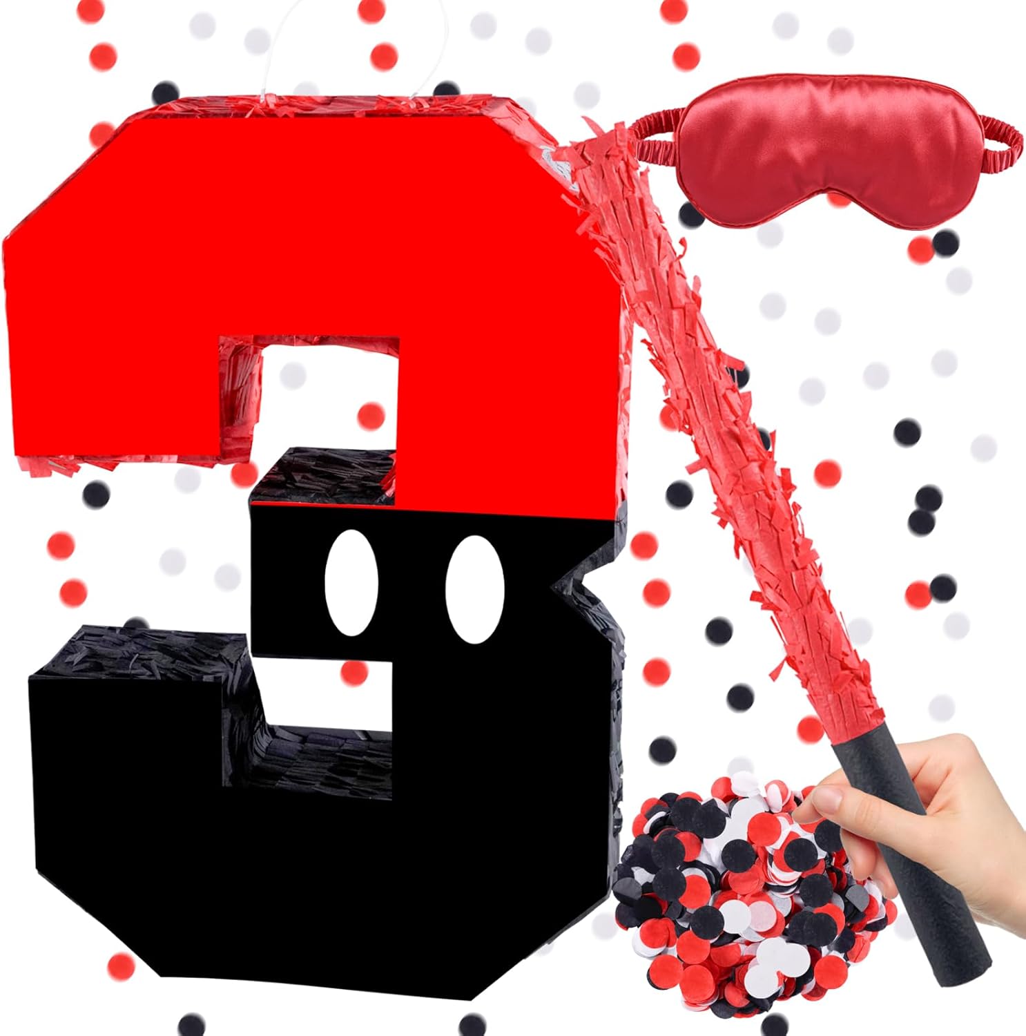 Amazon.com: Red & Black Pinata, Number 3 Birthday Pinata with 16 Inch ...