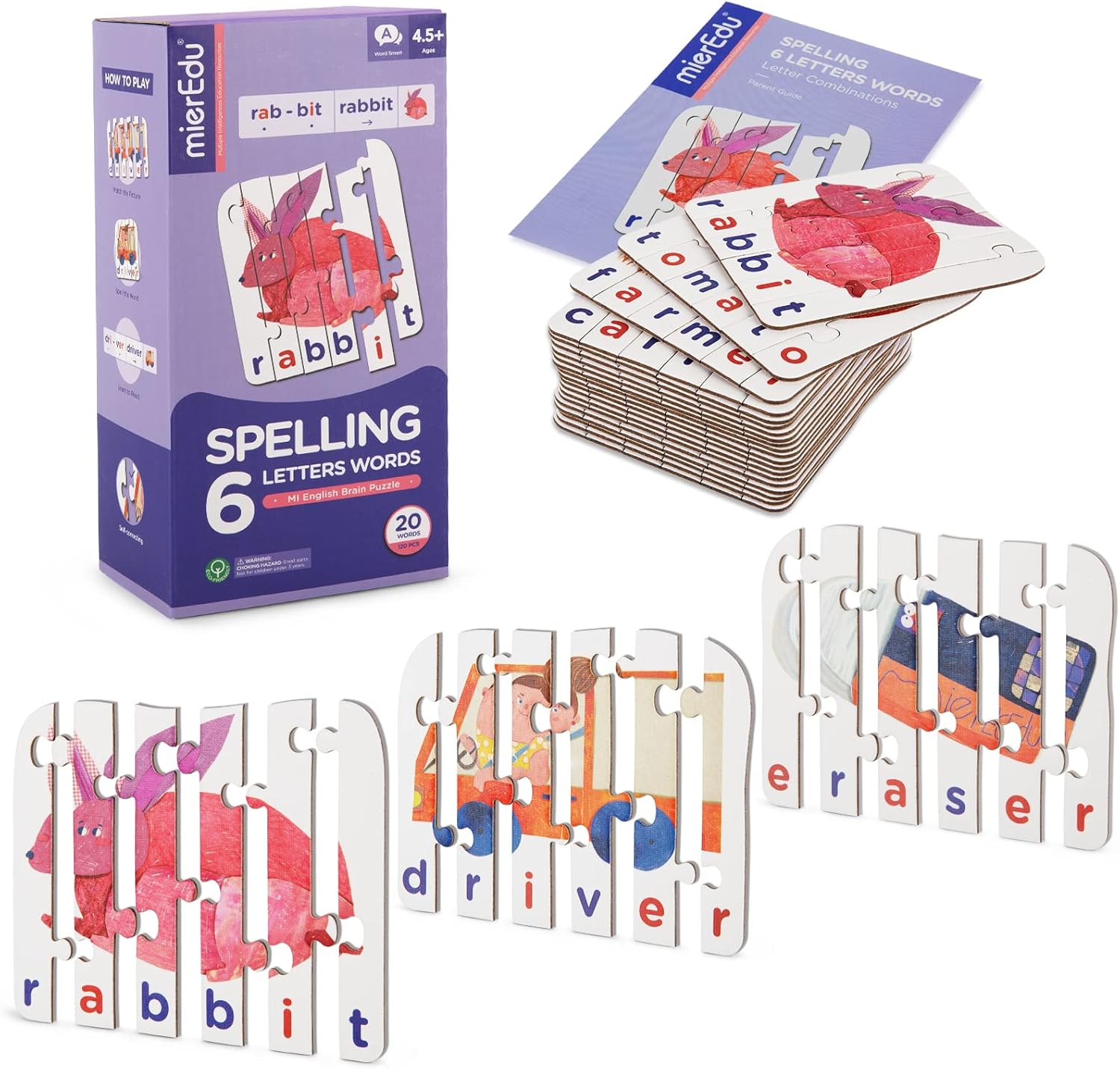 mierEdu Spelling Game for Kids, Educational Flash Cards 20 Six-letter ...