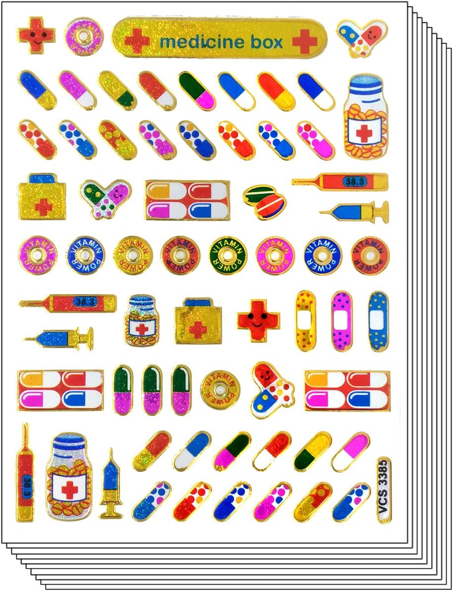 Amazon.co.jp: Drug Sticker, Pill Stickers, Medicine Box Stickers - 10 ...